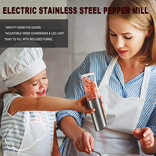 DLD Electric Pepper Grinder USB Rechargeable, Automatic Pepper and Salt Mill Grinder with LED Light, Quick Charging Grinder, Adjustable Coarseness, One Hand Operation