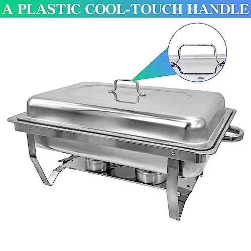 Jacgood Chafing Dish Buffet Set 4 Packs,8 QT Stainless Steel Foldable Rectangular Chafing Full Size Food Pan,Chafing Servers with Covers Buffet Servers and Food Warmers for Parties Wedding
