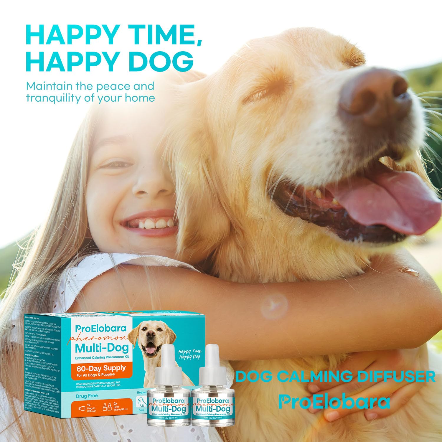 Dog Calming Pheromone Anxiety Diffuser: Dog Calming Pheromones Anti Anxiety Plug Diffuser - Anti Anxiety Calming Pheromone Diffuser for Dogs - Calm Dogs Stress Relief 1 Diffuser & 2 Pheromone Refills