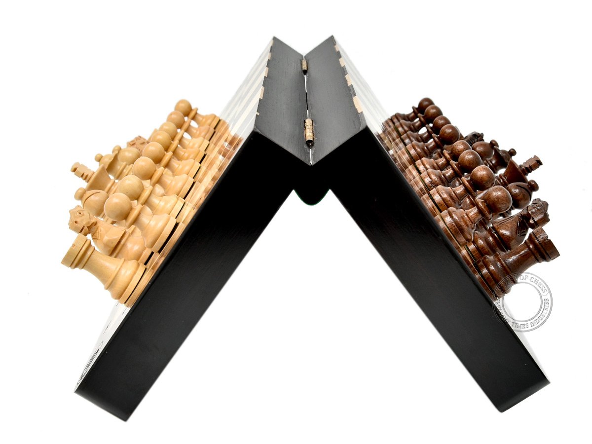House of Chess - 10 Inch Wooden Magnetic Folding Travel Chess Set/Board with 2 Extra Knights, 2 Extra Pawns, 2 Extra Queens and Algebraic Notation - Handmade - Premium Quality