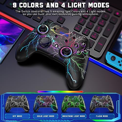 Forlleco Switch Controller, Wireless Switch Pro Controller for Switch/Switch Lite/Switch OLED/PC, Nintendo Switch Controller with Cool LED Light, Vibration, Gyro Axis, Adjustable Turbo and Wake Up