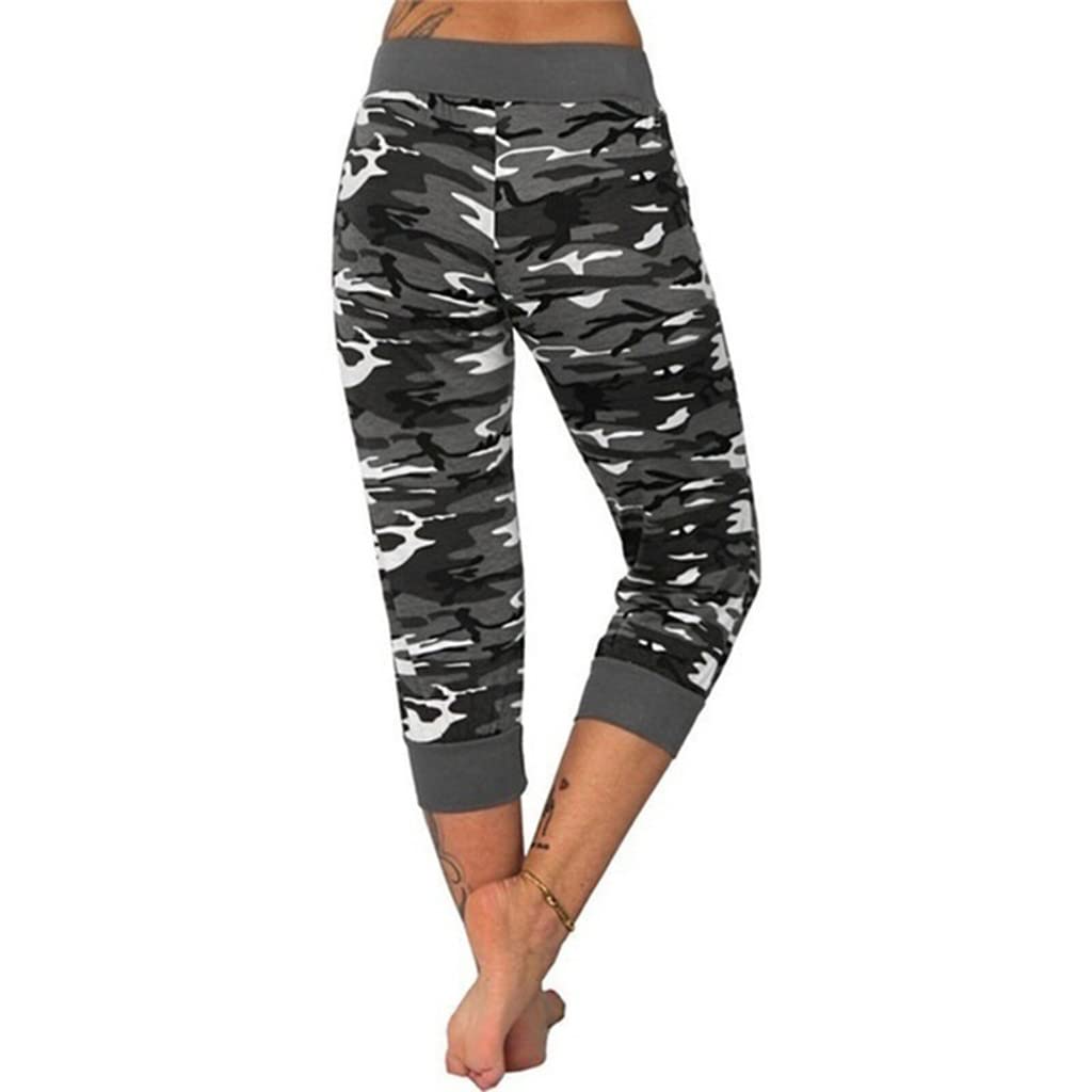 Camo Capri Yoga Pant Adult Teens All Over Printed Capri Legging for Womens Drawstring Workout Sweatpants Pants