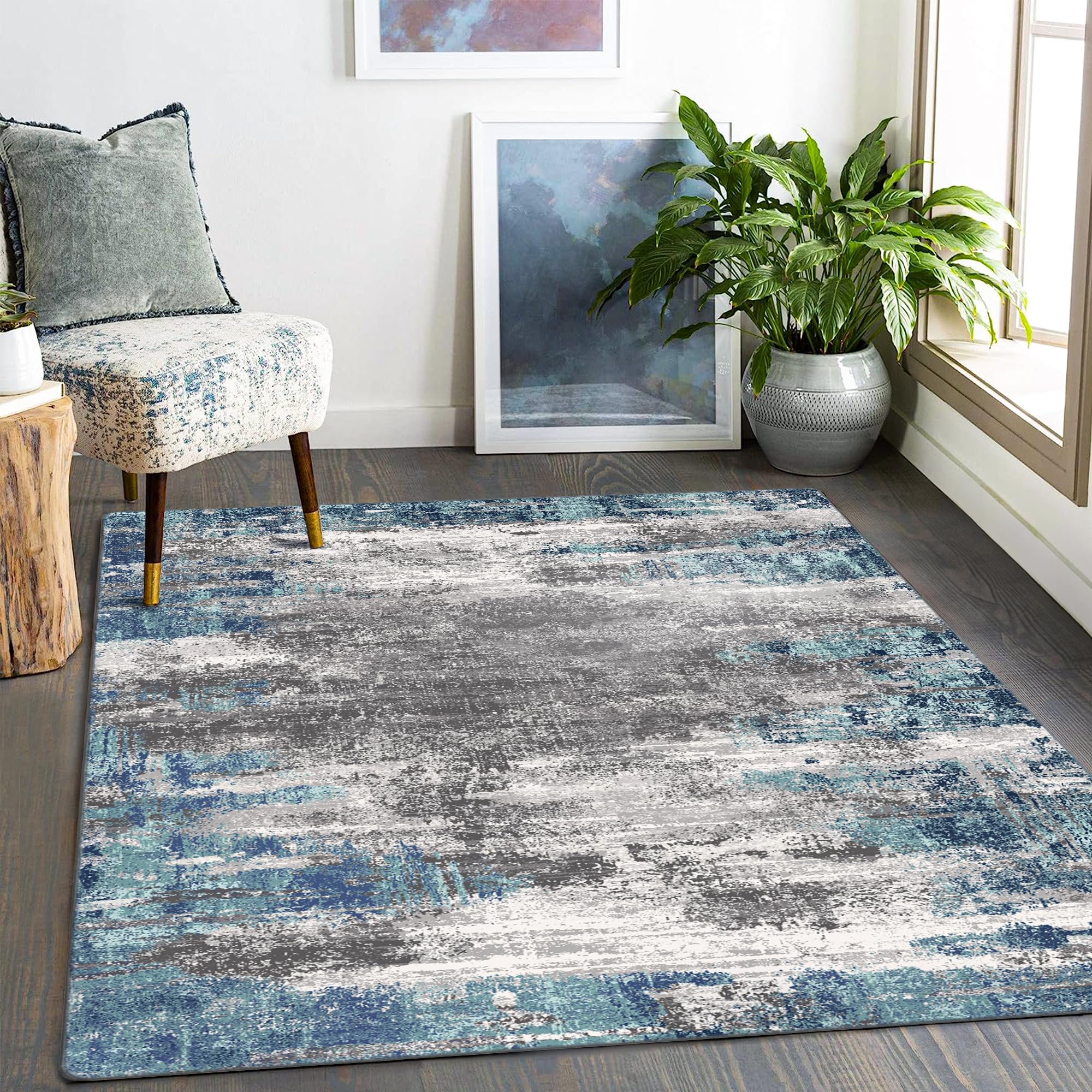BEIMO Area Rugs for Bedroom Living Room Machine Washable Soft Large Modern Abstract Dining Room Rug, Non Slip Carpet with Gripper, Teal 3x5