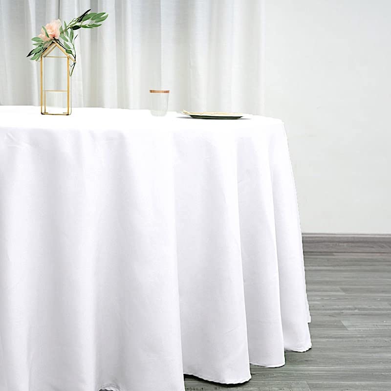 BalsaCircle 6 pcs 120 inch White Round Tablecloths Fabric Table Cover Linens for Wedding Party Polyester Reception Banquet Events Kitchen Dining
