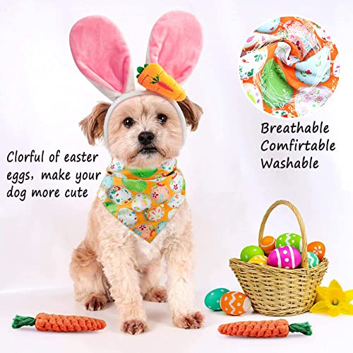 Dog Easter Costume Cute Bunny Ears Headband Easter Eggs Bandana Puppy Funny Rabbit Carrot Chew Toys 3Pcs Easter Party Gifts Medium Large Dog Easter Outfit Clothes Accessories (NO-LED)