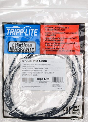 Tripp Lite 3.5mm Mini Stereo Audio Extension Cable for Speakers and Headphones (M/F), 6-ft.(P311-006) BLACK