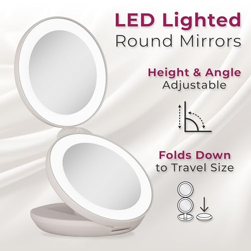 Zadro 4.5" Round LED Compact Mirror 10X/1X Travel Mirror with Lights and Magnification 3 AAA batteries LED Makeup Mirror