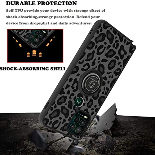 KANGHAR Moto G Stylus 5G 2021 Case, Leopard Design, Tire Texture Non-Slip, Shockproof Rugged TPU with Kickstand & Phone Ring Holder