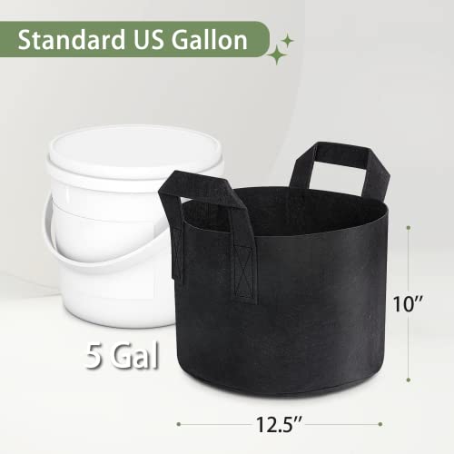 GreatBuddy 12-Pack Grow Bags 5 Gallon, Thick Fabric Planter Bags for Vegetables, Sturdy Handles & Reinforced Stitching, Labels Included, Black