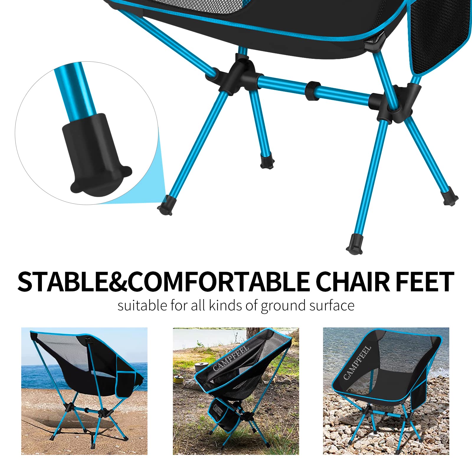 CAMPFEEL Camping Chairs Compact Portable Folding Chair,Heavy Duty 230lb Capacity with Side Pockets Packable Lightweight Backpacking for Hiking/Picnic/Beach