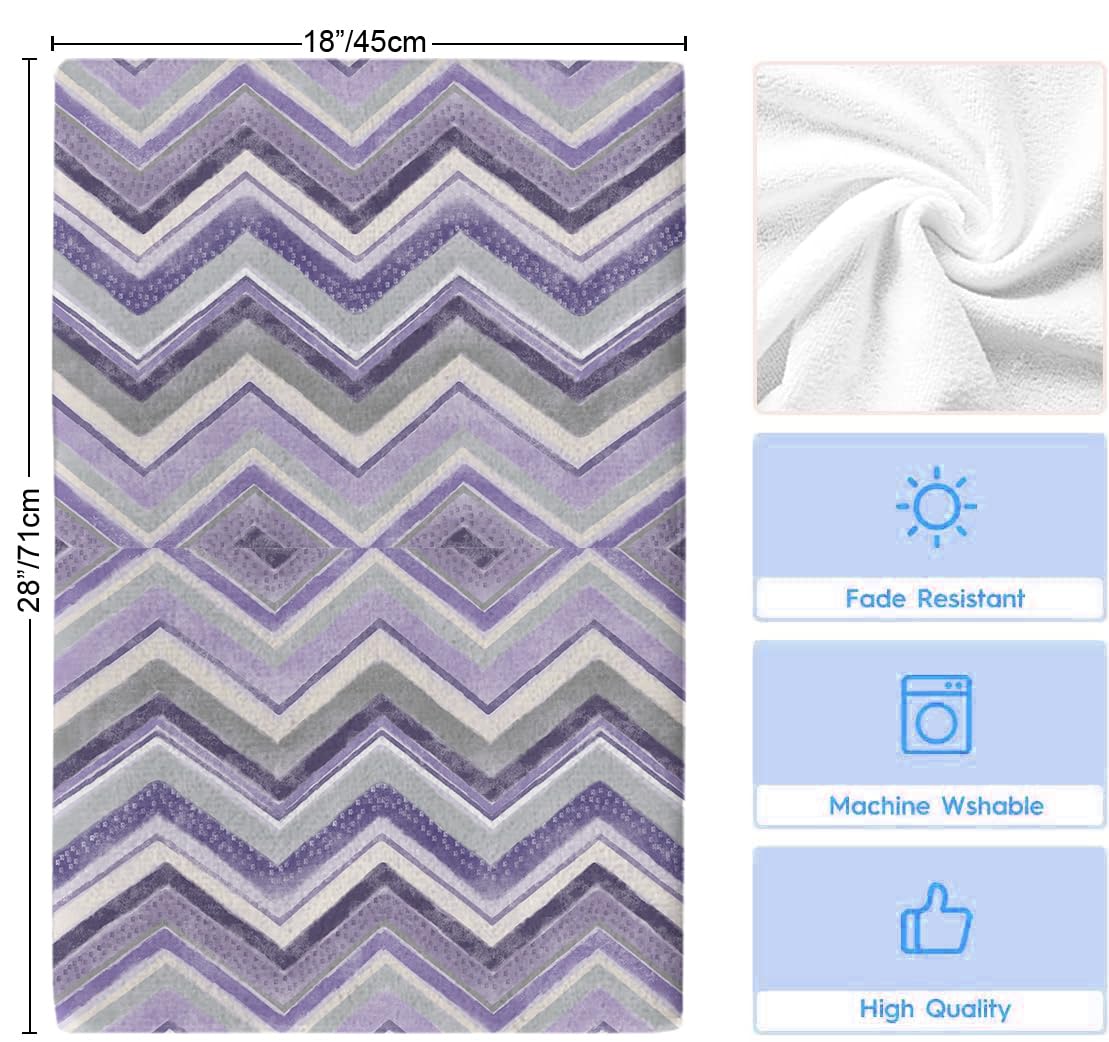 Beisseid Kitchen Dish Towels Purple Grey Chevron Dish Cloth Fingertip Hand Towels Geometric Design Stripe Super Absorbent Soft Cotton Tea Towel 2 PCS