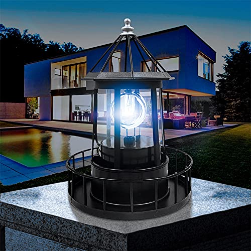 LED Solar Powered Lighthouse, 360 Degree Rotating Lamp, Waterproof Garden Smoke Towers Statue Lights, for Home Garden Yard Lawn Outdoor Decor, Black