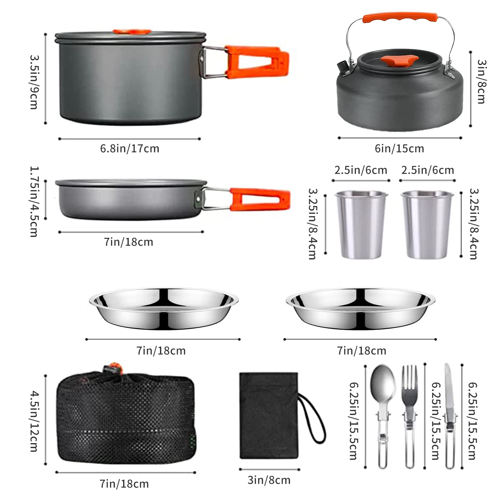 Camping Cookware Mess Kit, Camping Gear with Pot and Pans Set, Portable Aluminum Camping Cooking Set with Cup,Bowl,Picnic with Spoon Knife for Backpacking Stove Equipment