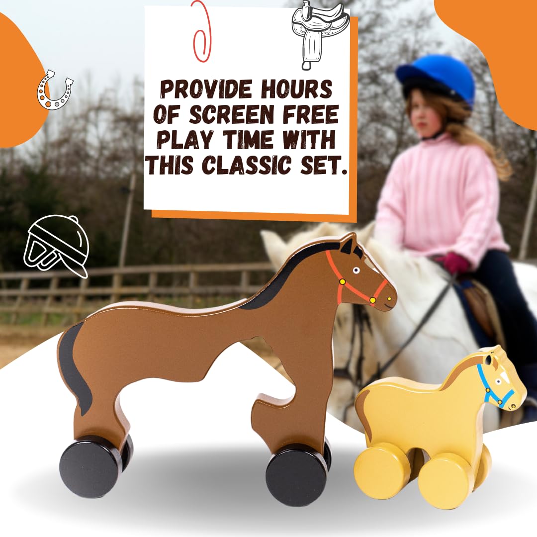 Jack Rabbit Creations Big & Little Horse Push Toy Adorable Nesting Animals Set is 2 Toys in 1 β Classic Rolling Wooden Toy β Develops Hand Eye Coordination & Motor Skills - Ages 18+ Months
