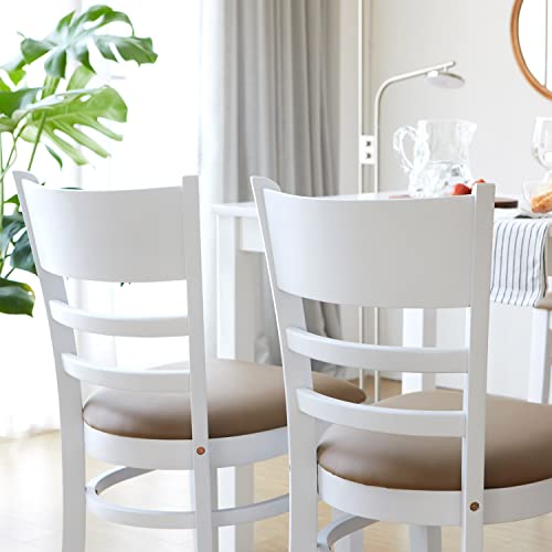 Livinia 4 Piece Cabin Wooden Dining Room Table Set with 2 Ladder Back Chairs and Bench (White)