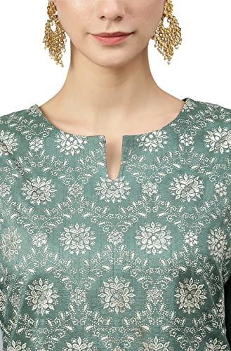 Janasya Indian Women's Mint Green Chinon Foil Print Kurta with Flared Palazzo and Dupatta(SET530-KR-PP-A-XXL)