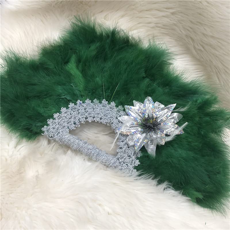 Big Size Design African White Feather Fan Ladies Wedding Feather Fan for Bride Double Side Feather Nigerian Flower Handfan - (Color: 2)