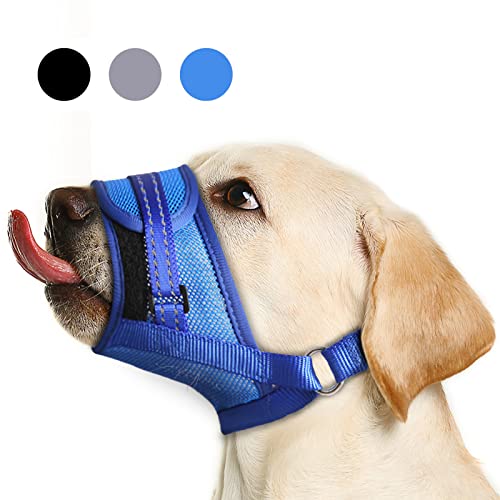 Dog Muzzle, Soft Dog Muzzle with Reflective Strip Breathable Mesh Large Dog Muzzle Prevent Biting Barking Chewing No Bark Dog Muzzle for Large Medium Small Sized Dog Outside Walking Grooming
