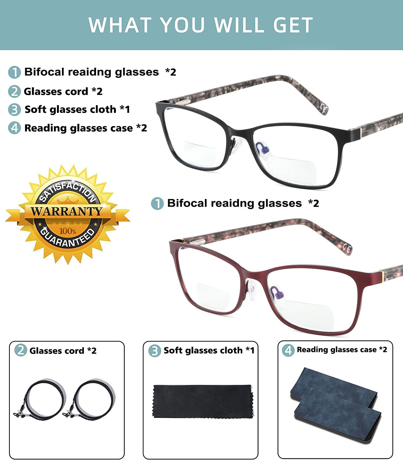 Bifocal Reading Glasses Women Cateye Blue Light Blocking Reader Stylish Clear Upper Computer Designer Small Frame Cute Ladies Cheater Red Eyeglasses Fashion Lined Metal Farsighted Spectacle +2.25