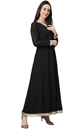 Janasya Indian Women's Black Georgette Solid Kurta with Dupatta(SET578-KR-DPT-A-L)
