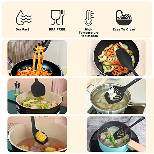 FIVETAS Kitchen Utensils Set with Holder, Nylon Cooking Utensils Set,6Pieces Stainless Steel Knives Set for Kitchen,Vegetable Peeler Knife,Cheese Grater,Cleaning Brush and 2 Plastic Cutting Boards.