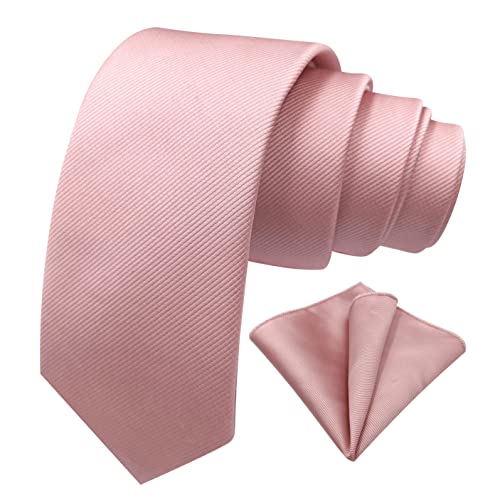BEWDIO Skinny Mens Rose Gold Tie Slim Pink Ties for Men Thin Necktie and Pocket Square Sets (Rose Gold)