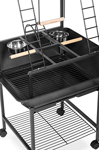 Prevue Pet Products Small Parrot Playstand with Wheels, Bird Stand Activity Play Center with Perches and Ladders, Indoor Outdoor Playground for Birds with Swing, Black Hammertone Finish