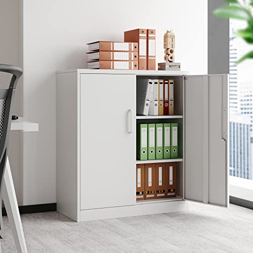 Metal Storage Cabinet with 2 Doors, Lockable Steel Storage Cabinet with 2 Doors and Adjustable Shelves, Steel Lockable File Cabinet, Locking Tool Cabinets for Office,Home,Garage