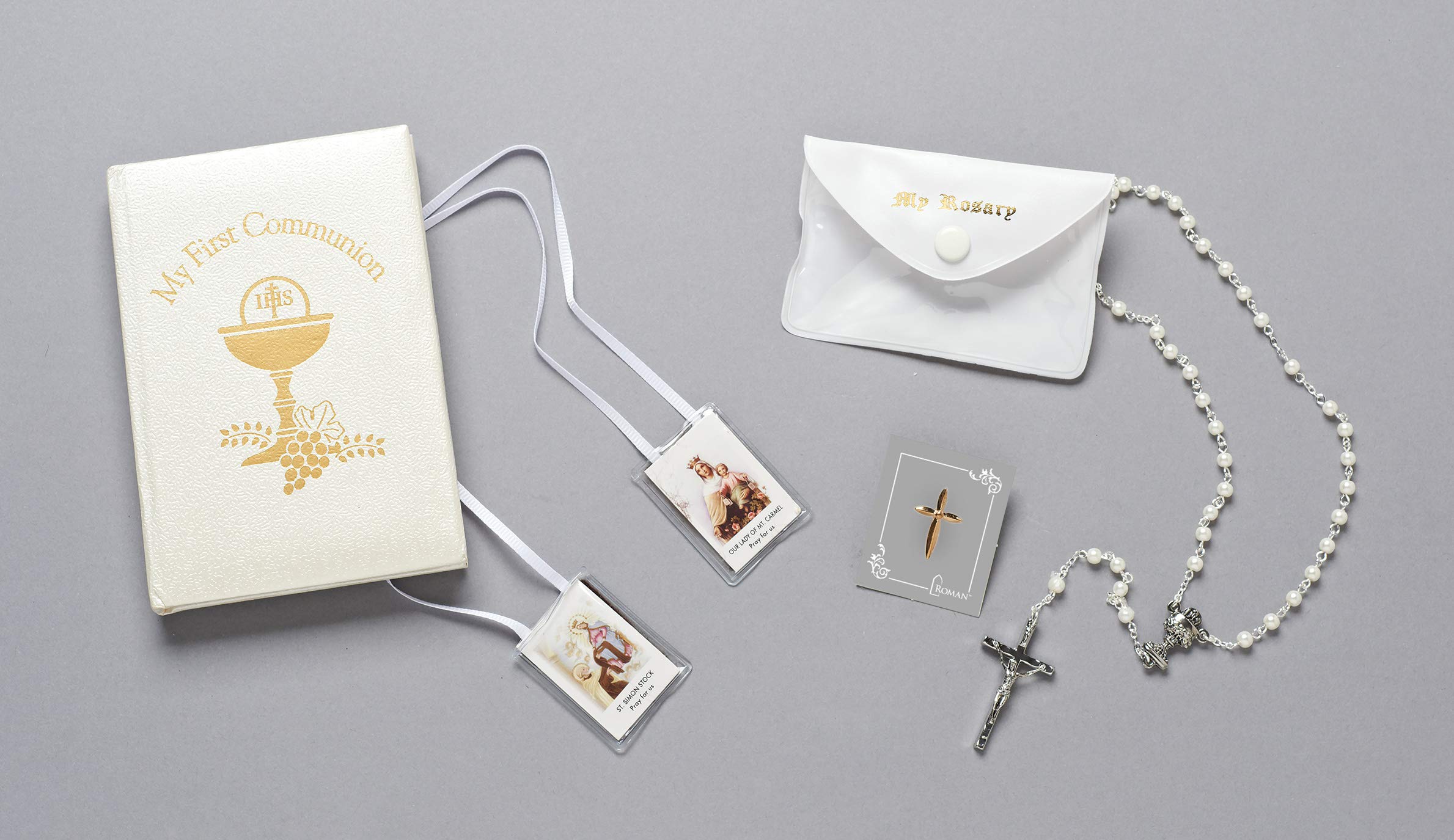Roman - Deluxe Communion Girl Book and Accessories, 5pc Set, Padded Pearlized Cover, First Communion Collection, 6.75" H, Religious Gift, Faith, Durable
