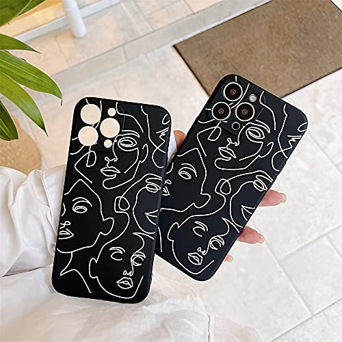 KAXLIDEN Abstract Art Line Face Design Silicone Case for iPhone 14 Pro Max 6.7" - Black