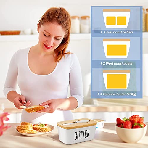 CHILDHOOD Large Butter Dish - Ceramic Butter Dish with Lid and Knife, Butter Container Double Silicone Seals, Good Kitchen Gift (White)