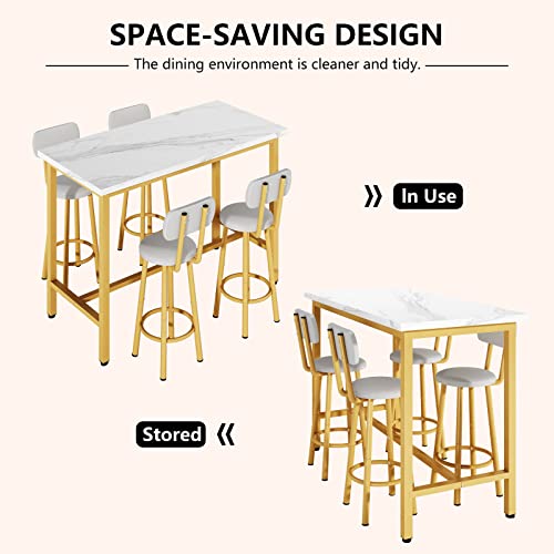 DKLGG 43.3” Dining Table Set for 4, Rectangle Bar Table and Chairs Set with 4 PU Leather Backrest Stools, Pub Dining Room Table Set for Kitchen, Bar, Living Room, Breakfast Nook, Small Space Dinette