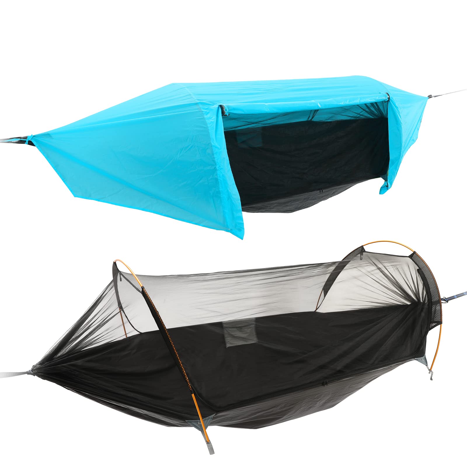 Camping Hammock Tent with Rain Fly Tarp and Mosquito Net Tree Straps,1-2 Persons Bivvy Hammock Set for Backpacking Hiking Travel Yard Outdoor Activities,Blue 108" x 60" x 24"