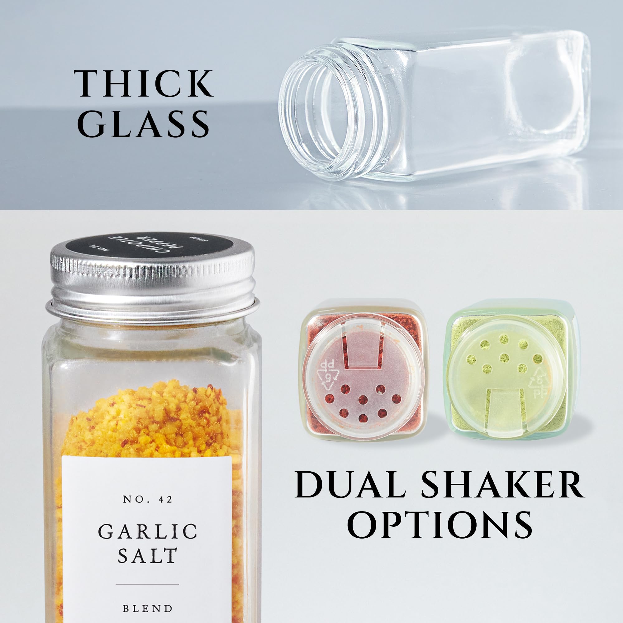 FINESSY Empty Glass Spice Jars with Label 24 Pack, 4 oz Glass Spice Jars with Shaker Lids, Spice Bottles Empty Glass with Labels, Glass Spice Containers with Labels and Lids, Seasoning Containers