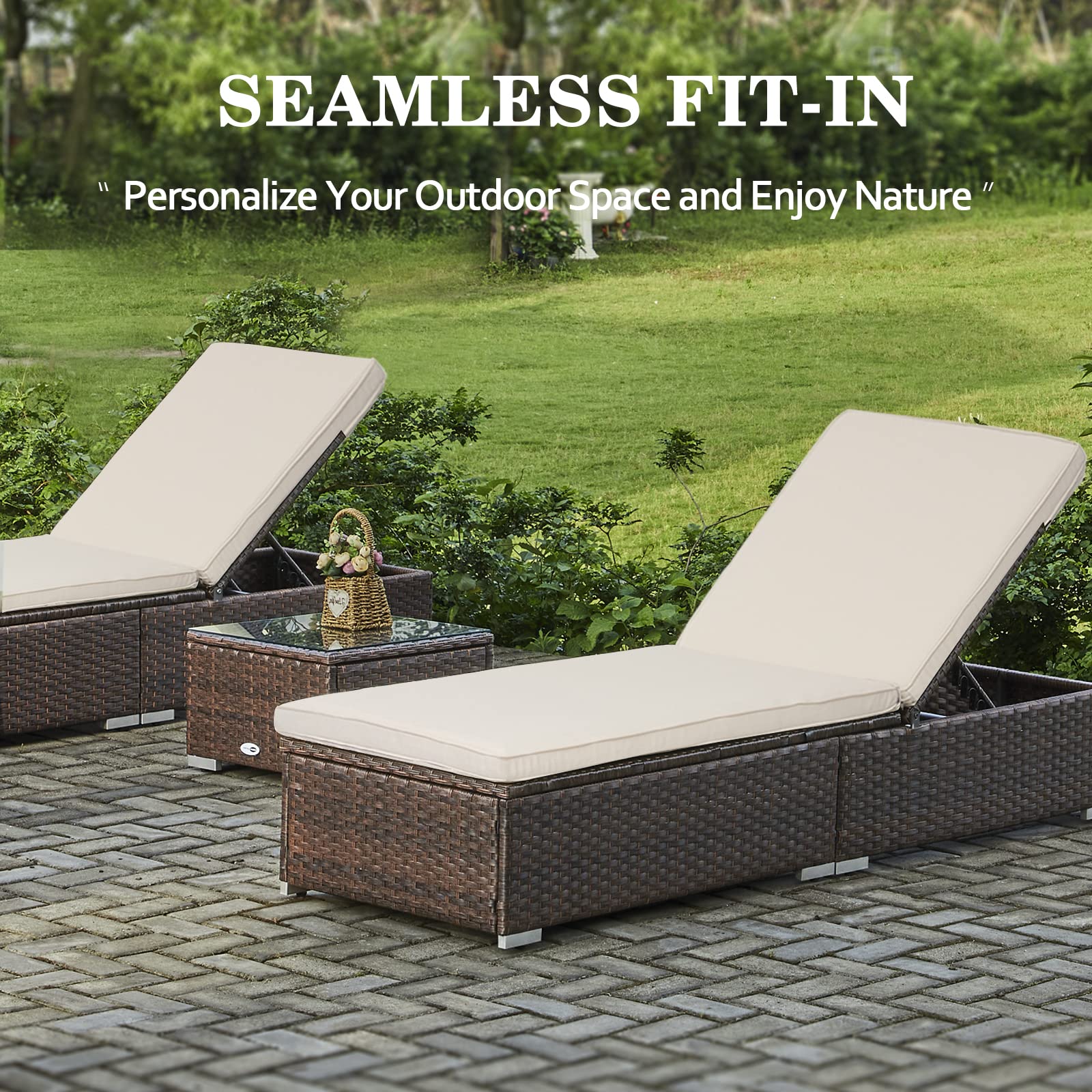DIMAR GARDEN 3Piece Outdoor Chaise Lounge,Wicker Pool Lounge Chairs with Table, Mixed Brown