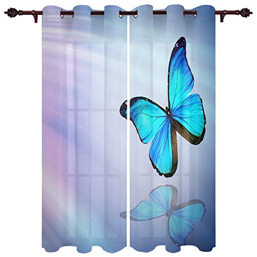 Big buy store Blackout Curtains Panels Blue Butterfly Thermal Insulated Grommet Window Curtains Insect Nature Room Darkening Curtain Drapes for Bedroom & Living Room 52inches W x 96inches L