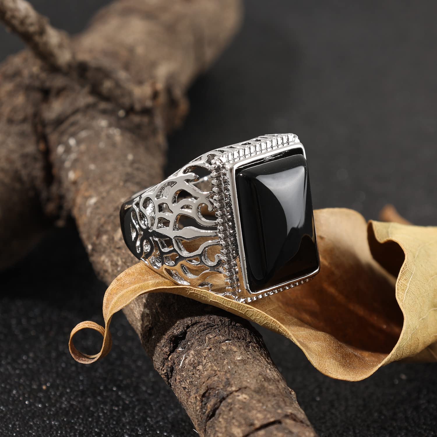 Black Onyx Rings for Women Men,925 Sterling Silver Handmade Ring