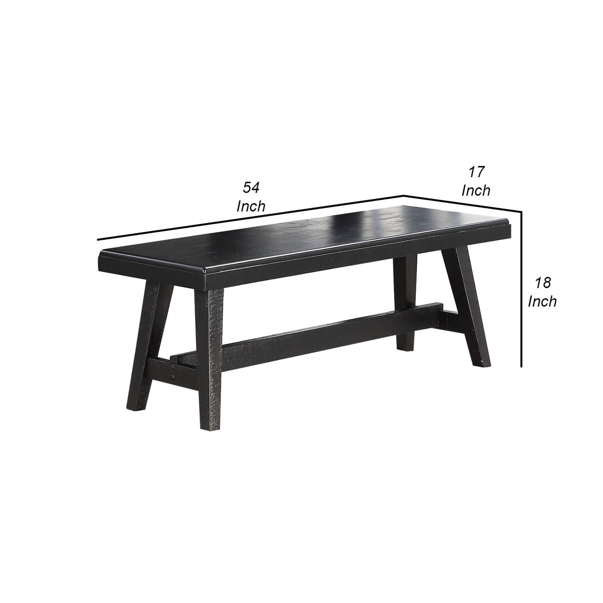 Benjara Rectangular Wooden Bench with Slanted Tapered Legs, Black