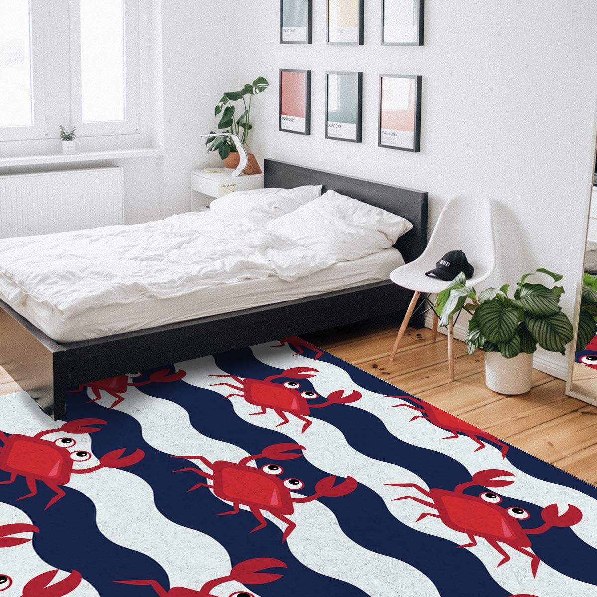 Big buy store Indoor Area Rugs Red Crab Non-Slip Rectangular Carpet Blue Chevron Zig Zag Soft Floor Mat for Living Room Bedroom Kids Room Kitchen Home Decor -2'x3'