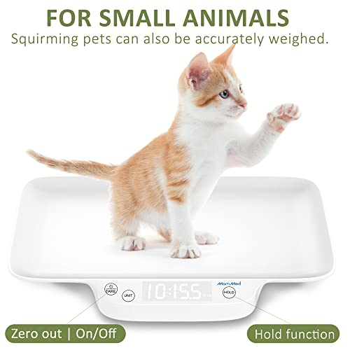 MomMed Digital Pet Scale, Portable Pet Dog Cat Scale with Hold and Tare Function, Precision Digital Scale, New Born Puppy and Kitten Scale with Tray for Puppy/Hamster/Little Bird/Rabbit, 1oz - 33lb