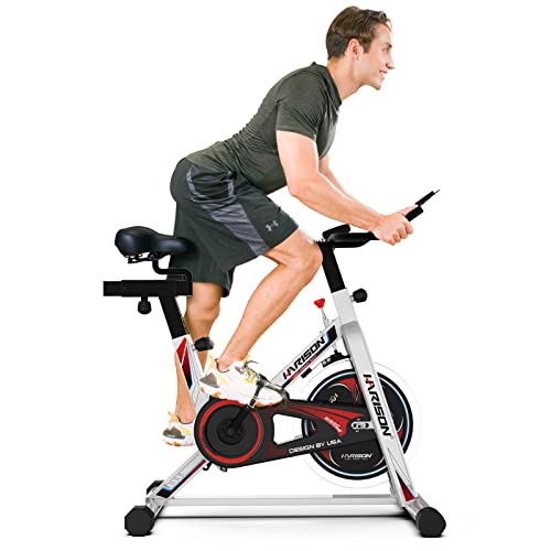 HARISON Exercise Bike Stationary Bikes for Home Use Indoor Cycling Bike with tablet Holder (White+Red)
