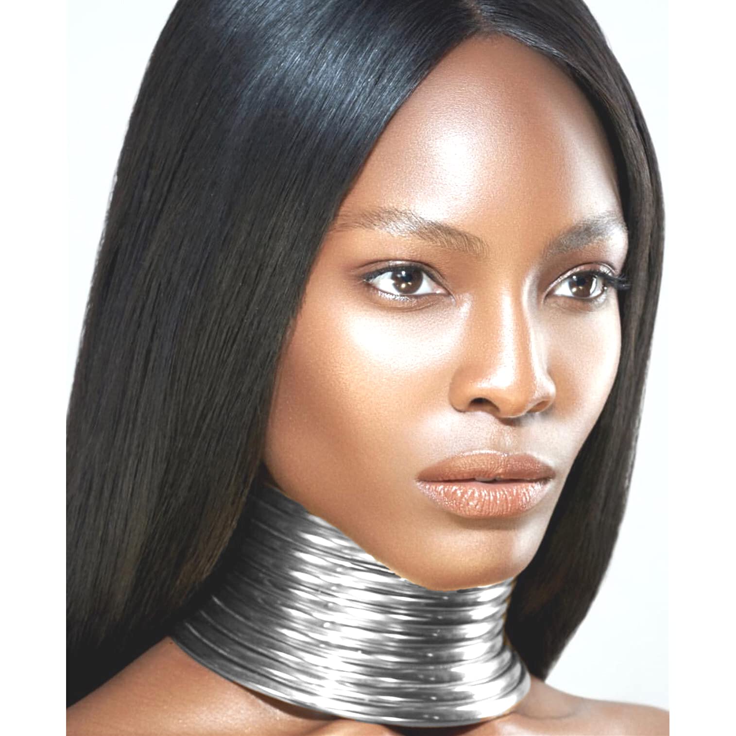 Bluegoog African Choker Collars Necklace,Snap Egypt Punk Gothic Chunky Leather Bib Statement Necklaces for Women(Silver Set)