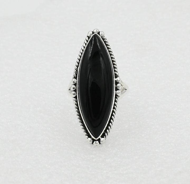 Black Onyx Ring, 925 Sterling Silver, Onyx 10x30 mm Long Marquise Ring, Onyx Ring, Silver Ring, Boho Ring, Womens Ring, Onyx Jewelry, Rings (6)