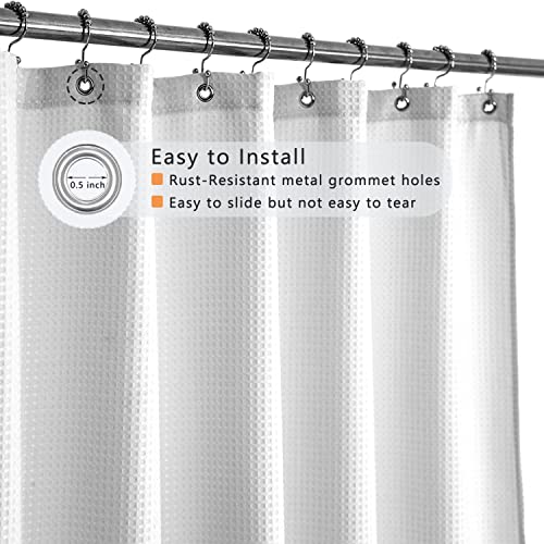 PEDBANRO White Shower Curtain - Waffle Weave Textured Fabric Shower Curtains for Bathroom, Machine Washable Waterproof Soft Cloth & Hotel Quality, Rust Resistant Grommets Weighted Bottom Hem, 72x72