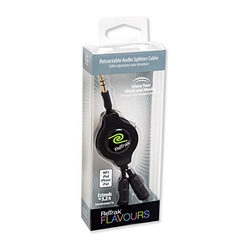 ReTrak Retractable Headphone Splitter, Black (ETCABLESPLBLK)