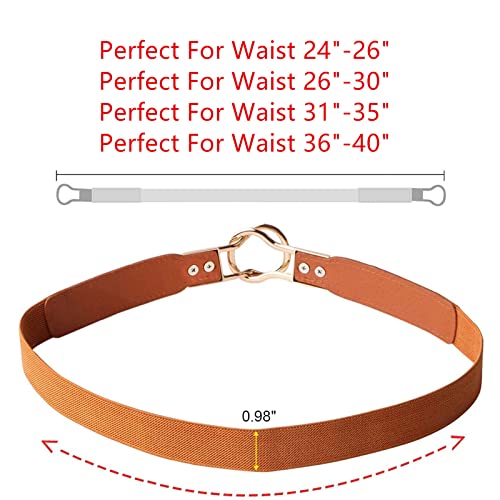 JASGOOD 2 Pack Women Retro Elastic Stretchy Metal Buckle Skinny Waist Belt 1 inch Wide