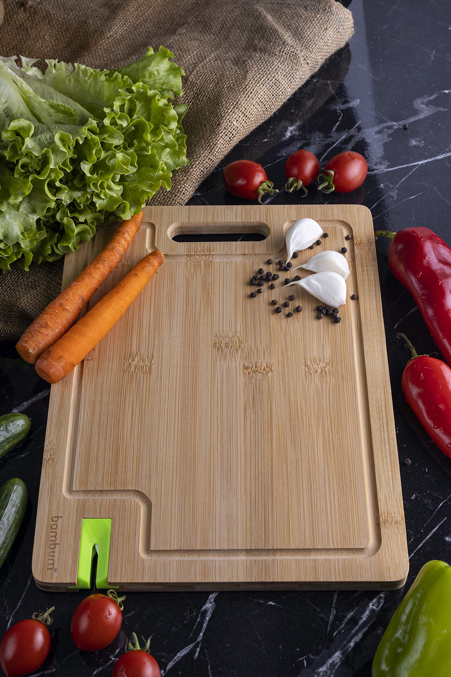 Bambum Livada - Bamboo Cutting Board with Built-In Knife Sharpener, Cutting Board with Juice Groove and Handle