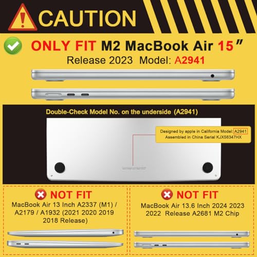Batianda Compatible with New MacBook Air 15 inch Case 2024 M3 M2 Chip Model A3114/A2941, Hard Shell Case with Screen Protector TPU Keyboard Cover and OTG adapter, Crystal Clear