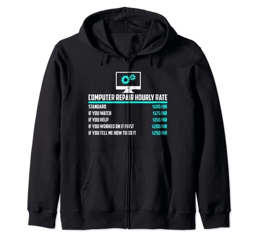 Computer Repair Hourly Rate, Computer Repair Geek Tshirt Zip Hoodie
