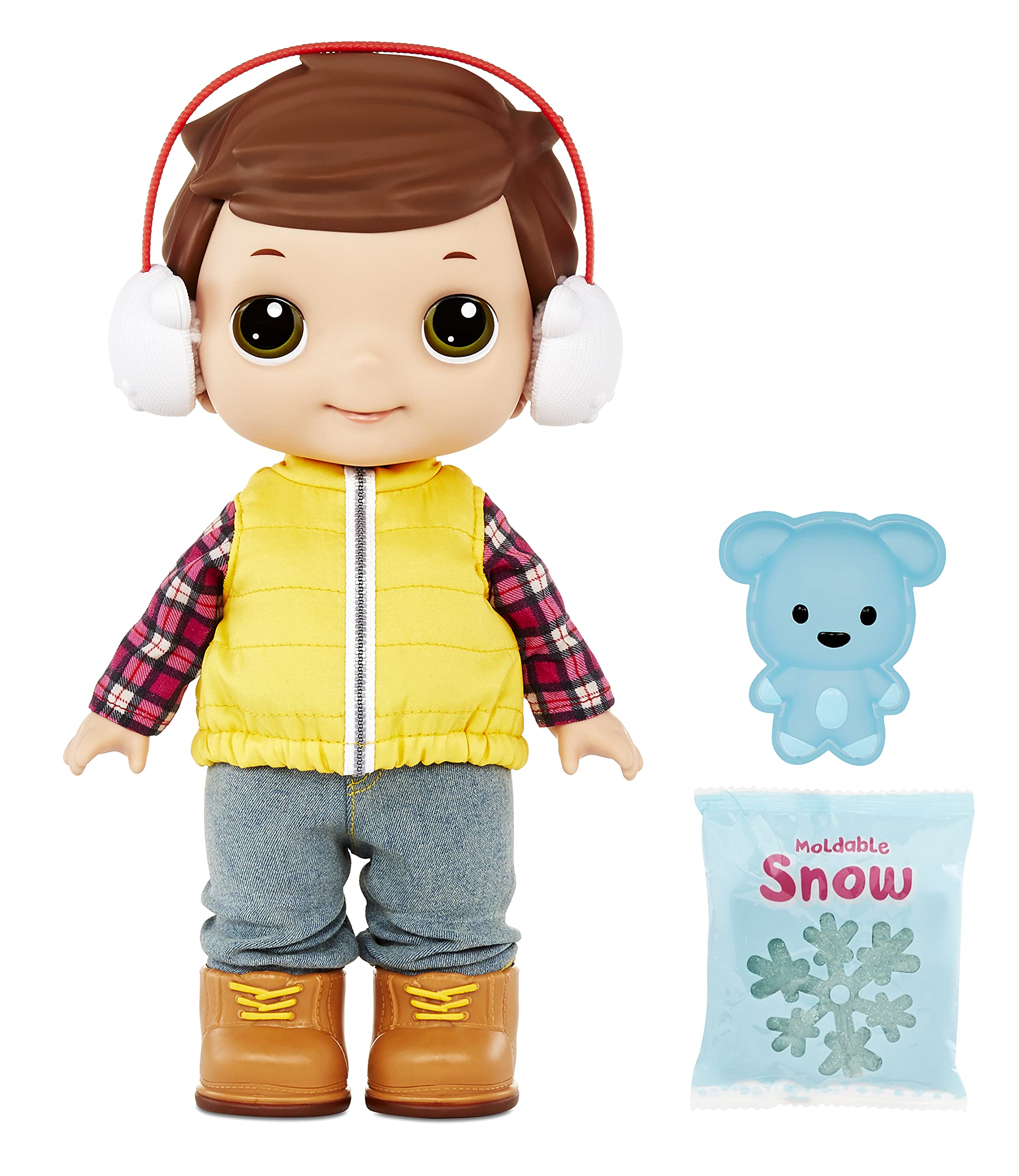 Lilly Tikes Snow Day Tommy Doll with Winter Vest Outfit, White Ear Muffs & Puppy Snow Mold, 12" Tall, Including Accessories, Winter Play- Gift for Kids, Toys for Boys and Girls Age 3 4 5+ Year Old